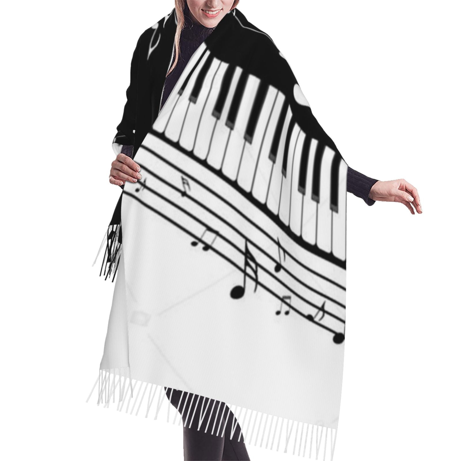 Flying Music Notes Musical Piano Keys Women's Fringed Scarf Large ...