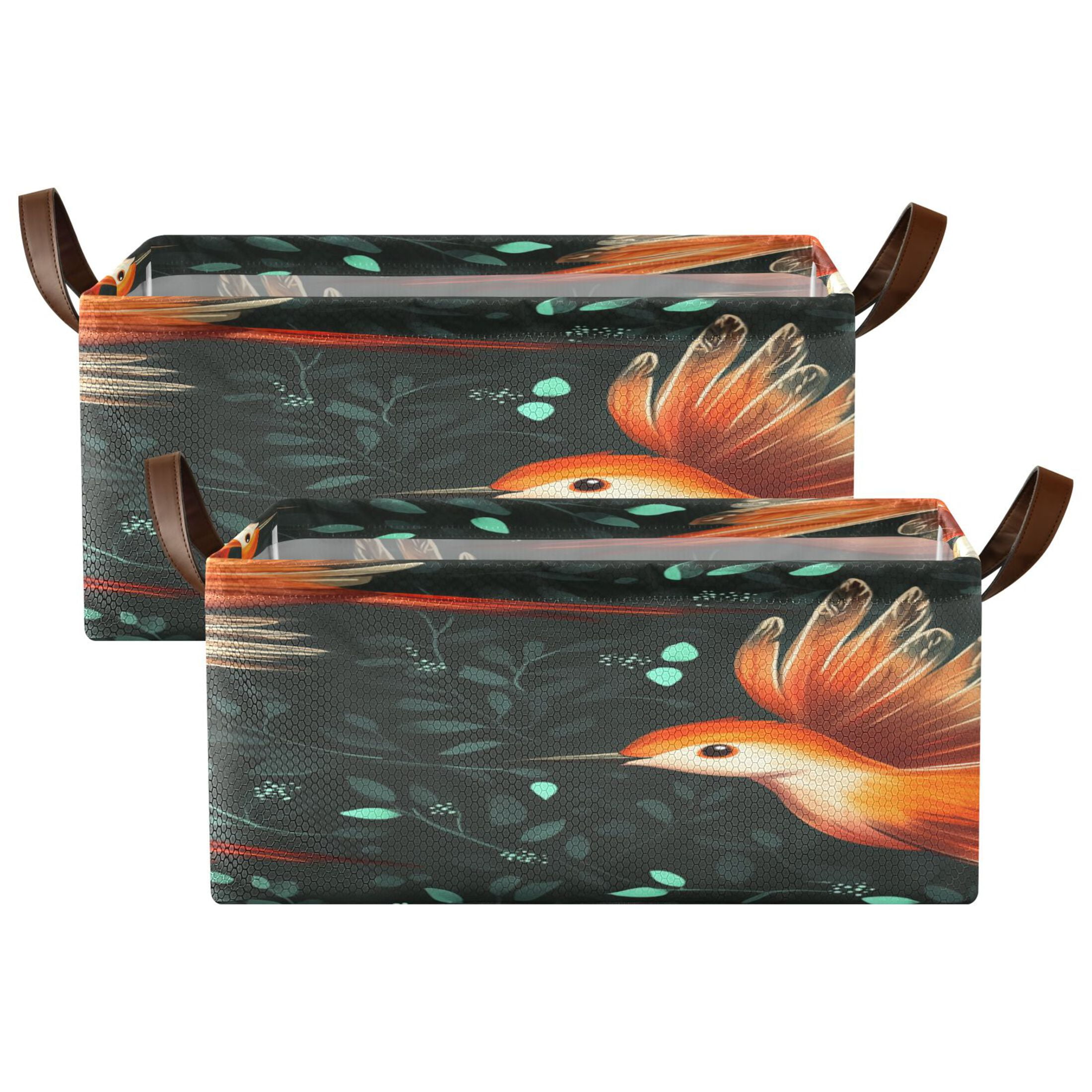 Flying Orange Birds Shelf Baskets Set of 2 Foldable Metal Frame Open ...