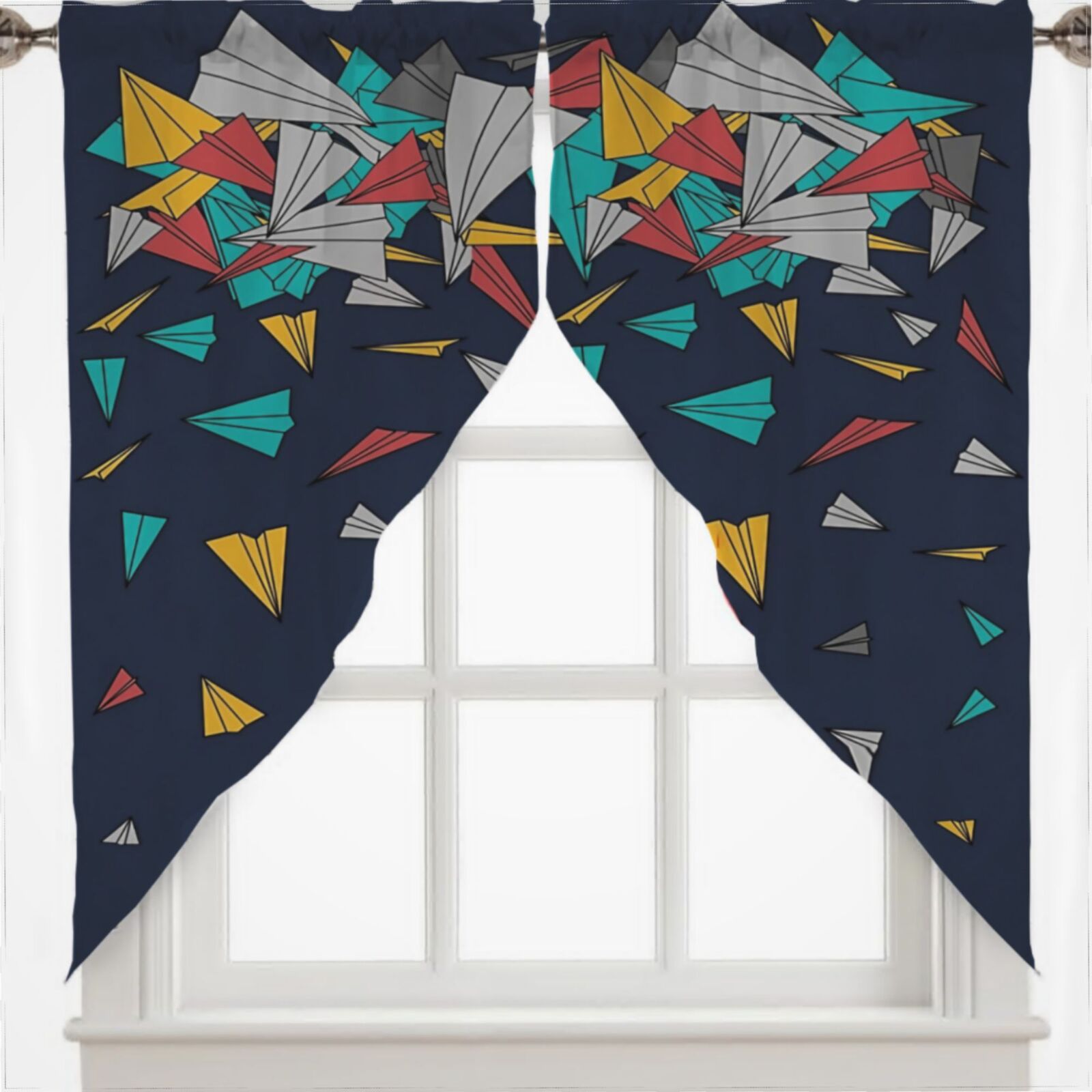 Flying Paper Planes Swag Valances For Windows 2 Pack For Kitchen Living ...