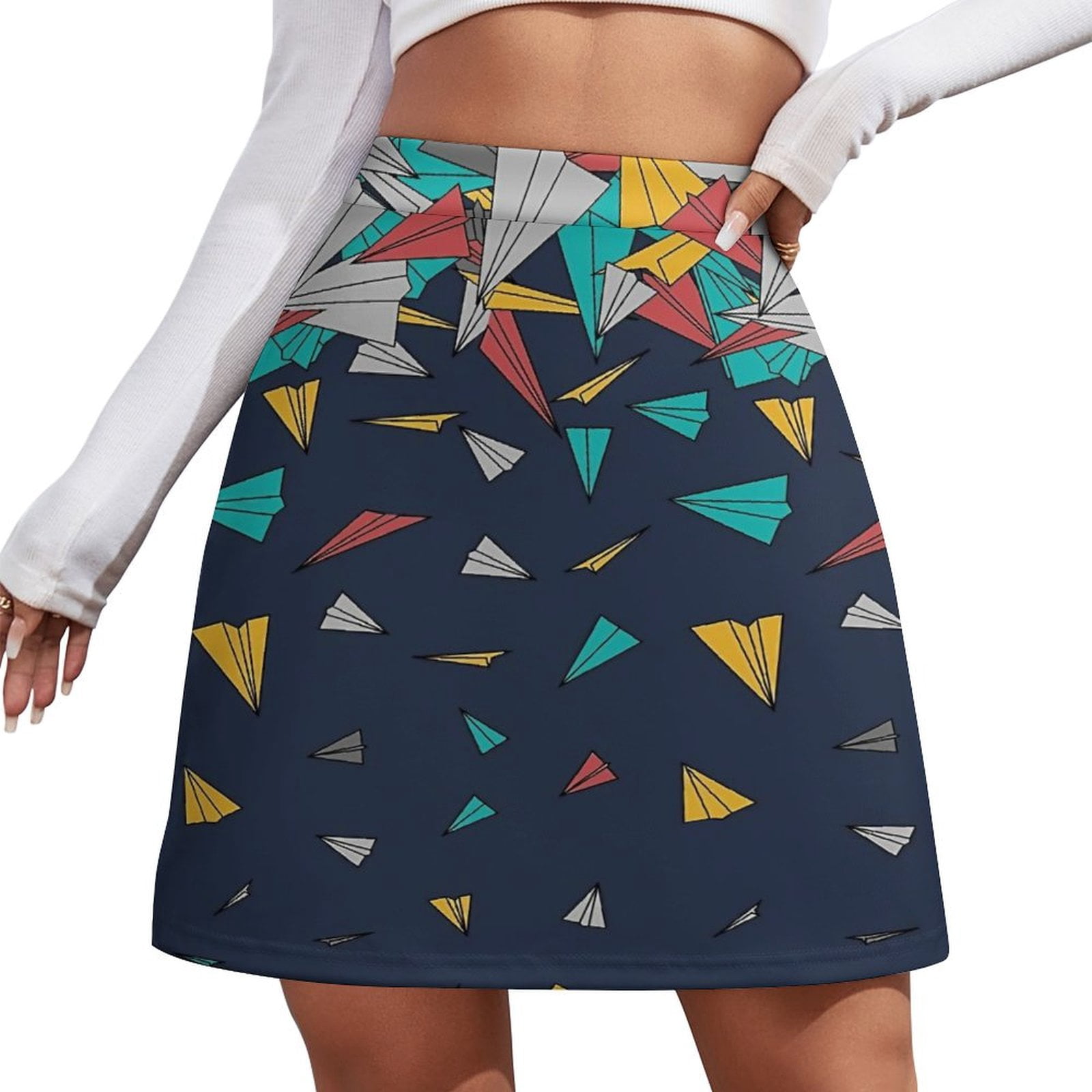 Flying Paper Planes Women's High Waist Skirt Stretchy Casual Mini Skirt ...