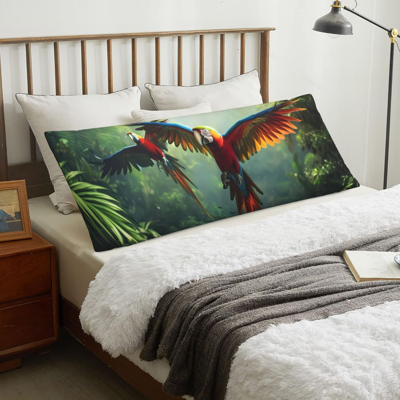 Flying Parrots In Jungle Body Pillow Cover with Zipper, Cooling body ...