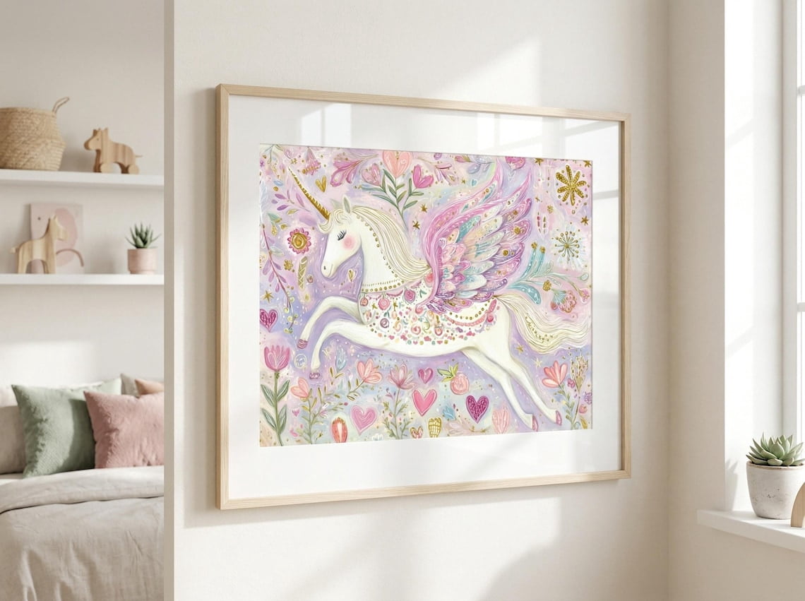 Flying Pegasus Nursery Wall Art Print, Unframed Paper Poster 8x10in ...