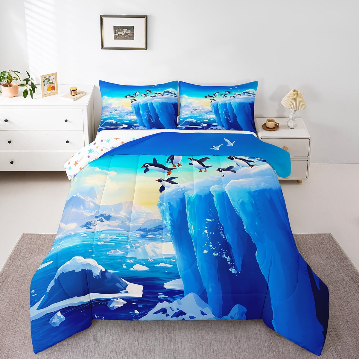 Flying Penguin Bedding Set Blue Birds Penguin Themed Toddler Comforter ...