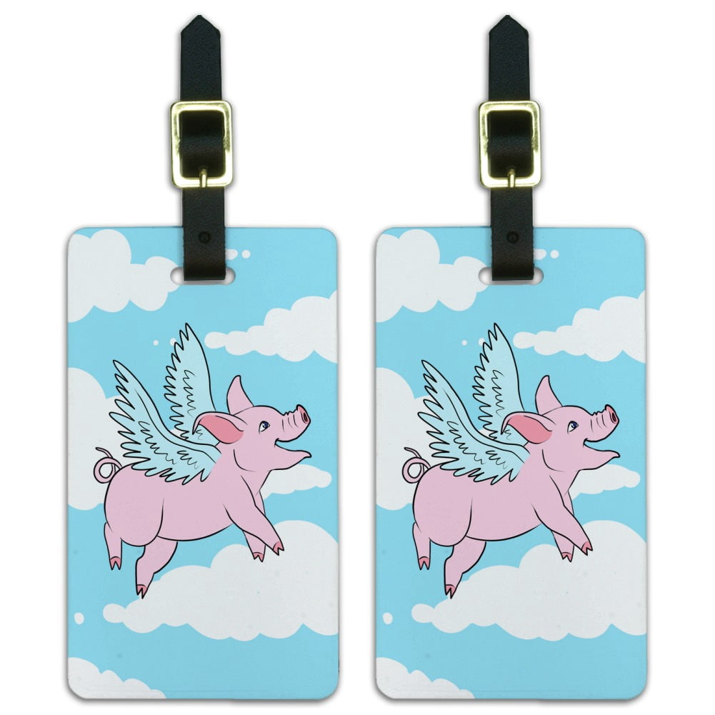 Flying Pig in the Clouds Luggage ID Tags Suitcase Carry-On Cards - Set ...
