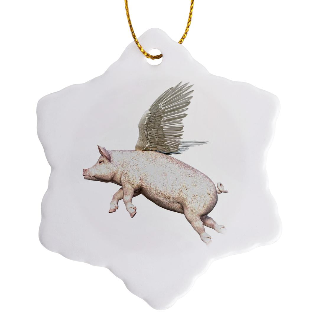3drose, Flying Pink Pig Flying to the Right, 3 inch Snowflake Porcelain ...