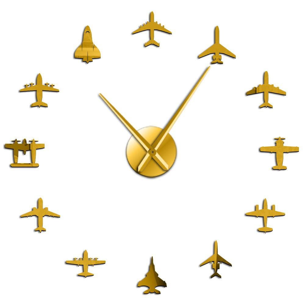 Flying Plane Fighter Jet Modern DIY Giant Wall Clock Acrylic Mirror ...