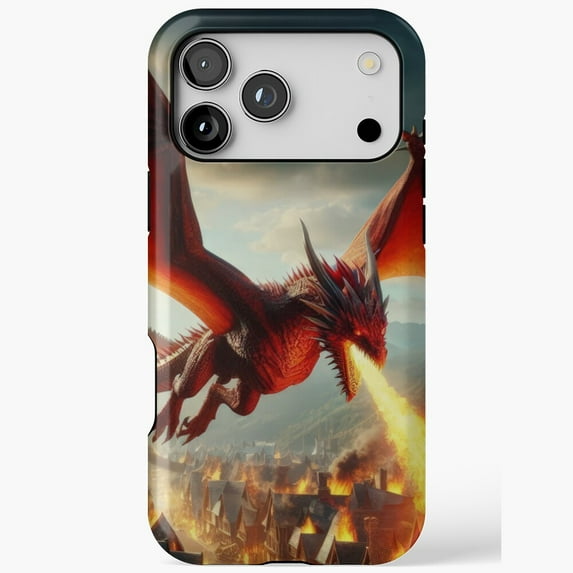Flying Red Dragon Breathes Fire Art iPhone Case 17 11 12 13 14 15 16 ...