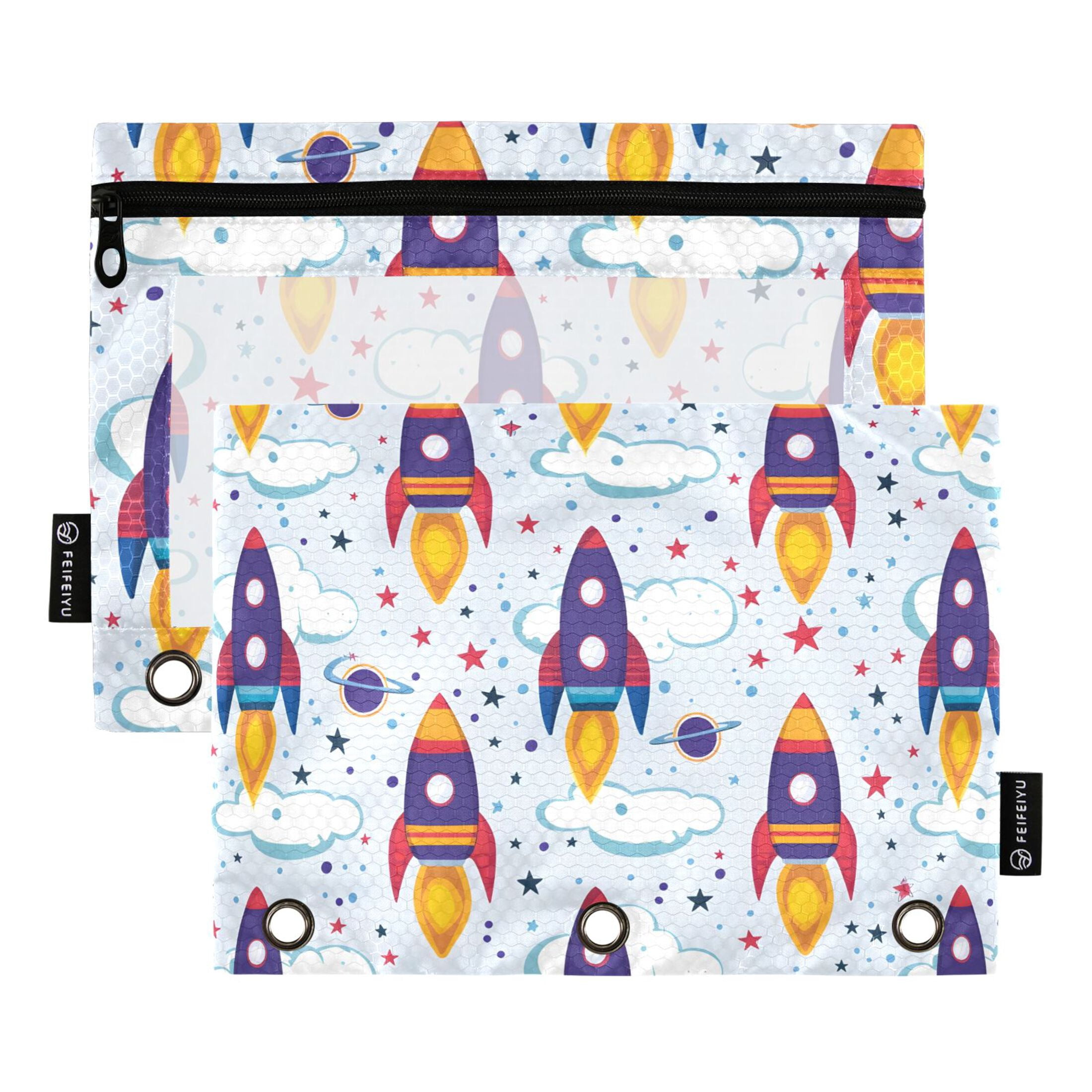 Flying Rocket and Cloud 2 Pack Pencil Pouch for 3 Ring Binder Smooth ...