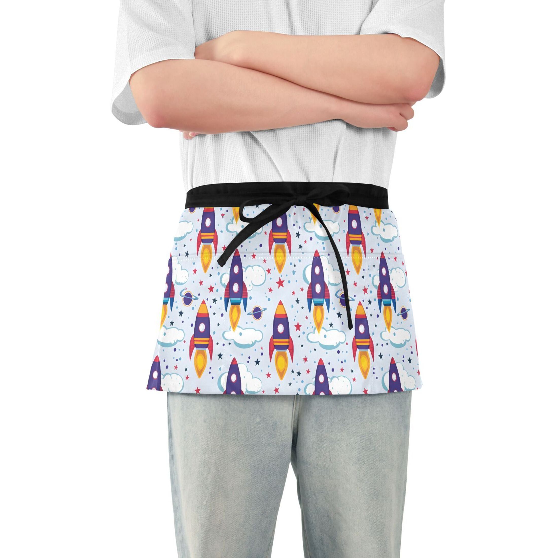 Flying Rocket and Cloud Server Apron with 3 Pockets Waterproof Waitress ...