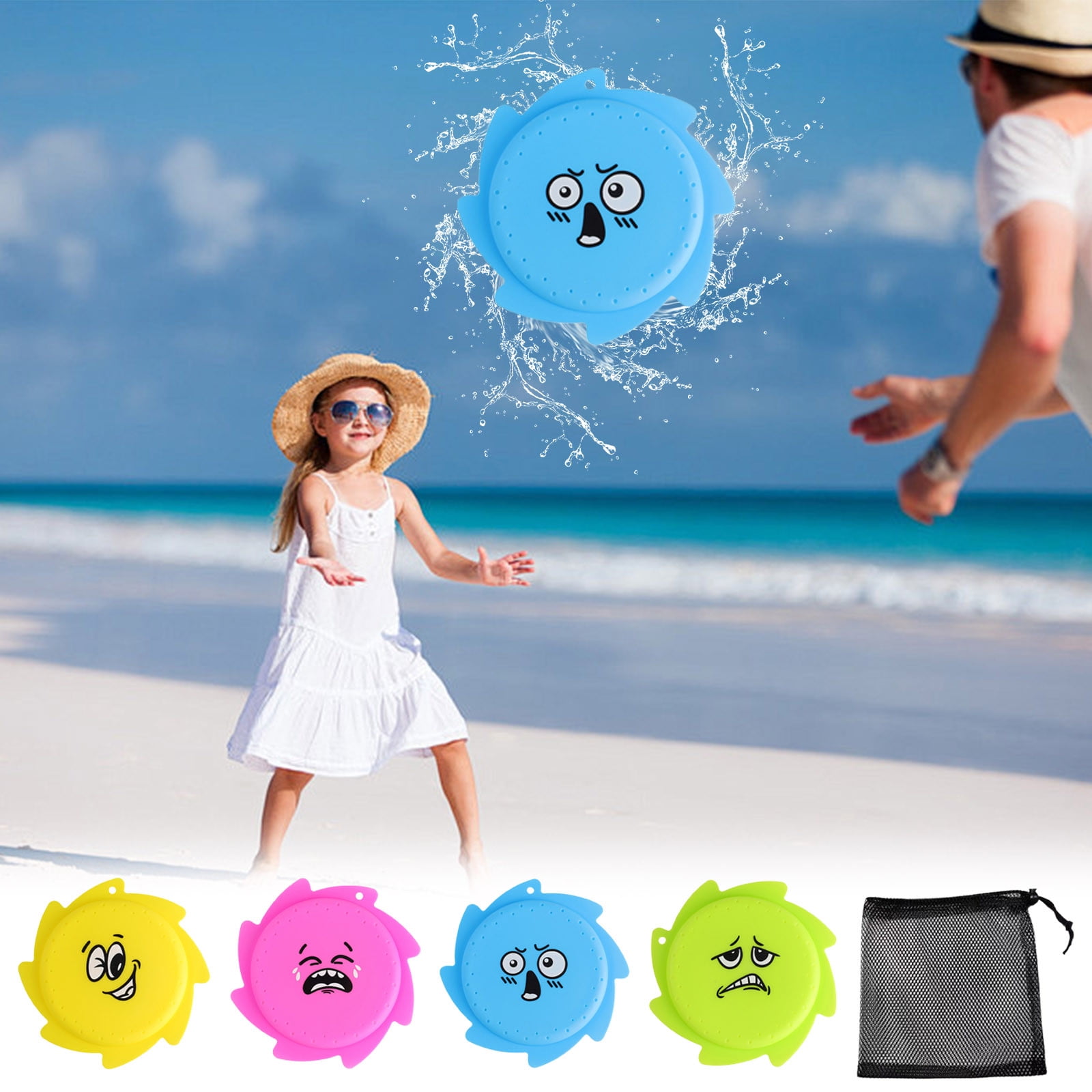 Flying Saucer Toys, Silicone Sprinkler Frisbee with Emoji, Summer Water ...