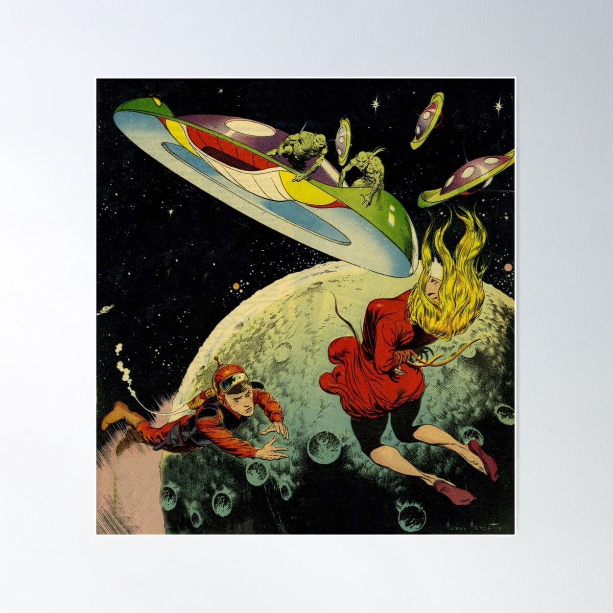 Flying Saucers - Pulp Science Fiction Comic Book Art - Vintage Art ...