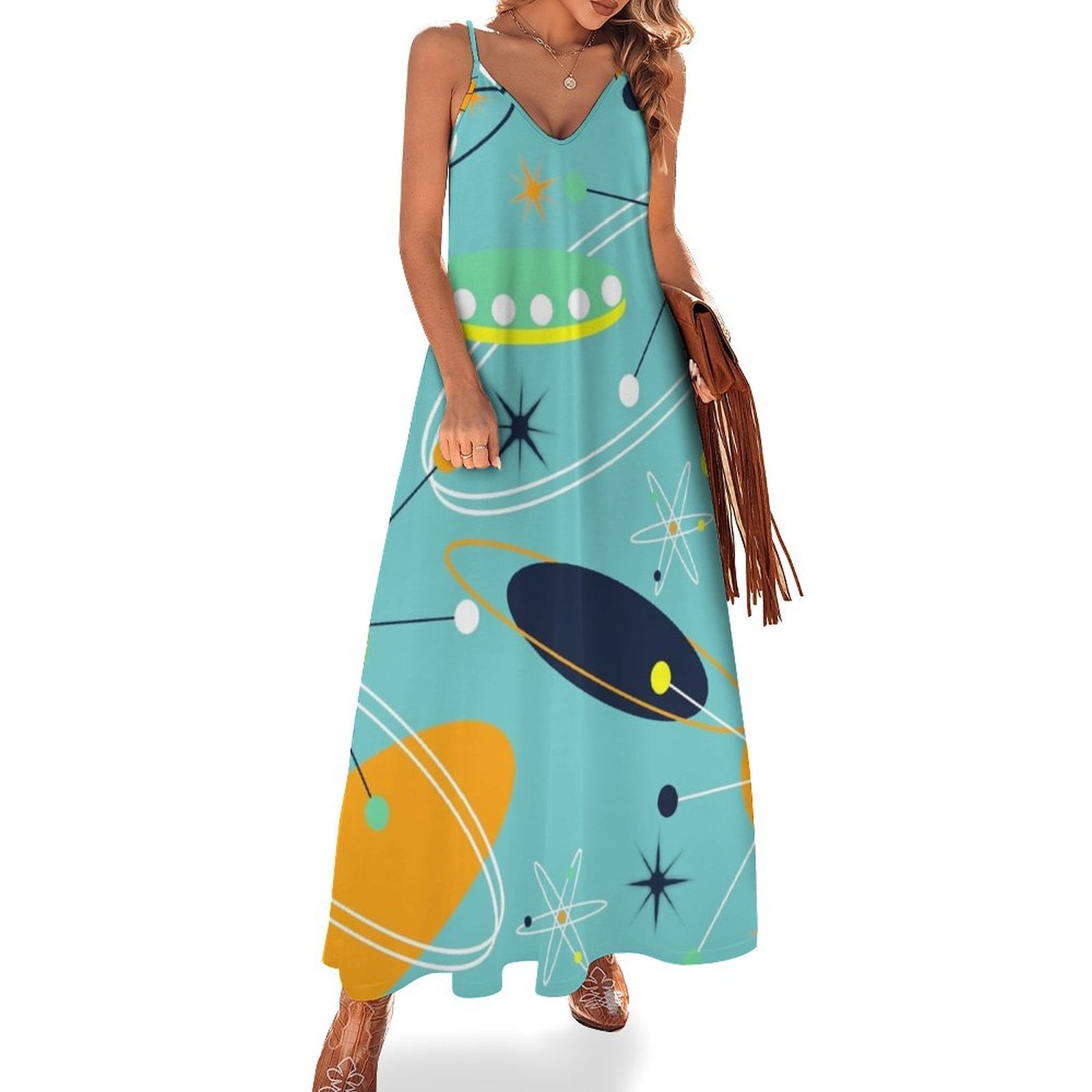 Flying Saucers Retro Atomic Abstract Sleeveless Dress women's dresses ...