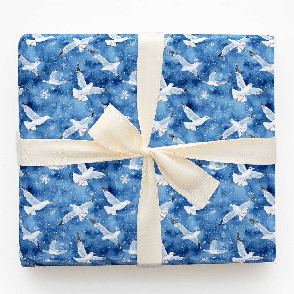 Flying Seagulls and Snowflakes Winter Holiday Gift Wrapping Paper ...