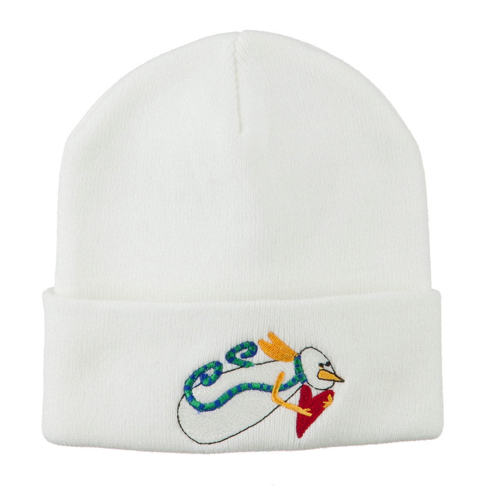 Flying Snowman Heart Embroidered Beanie - White OSFM - Walmart.com