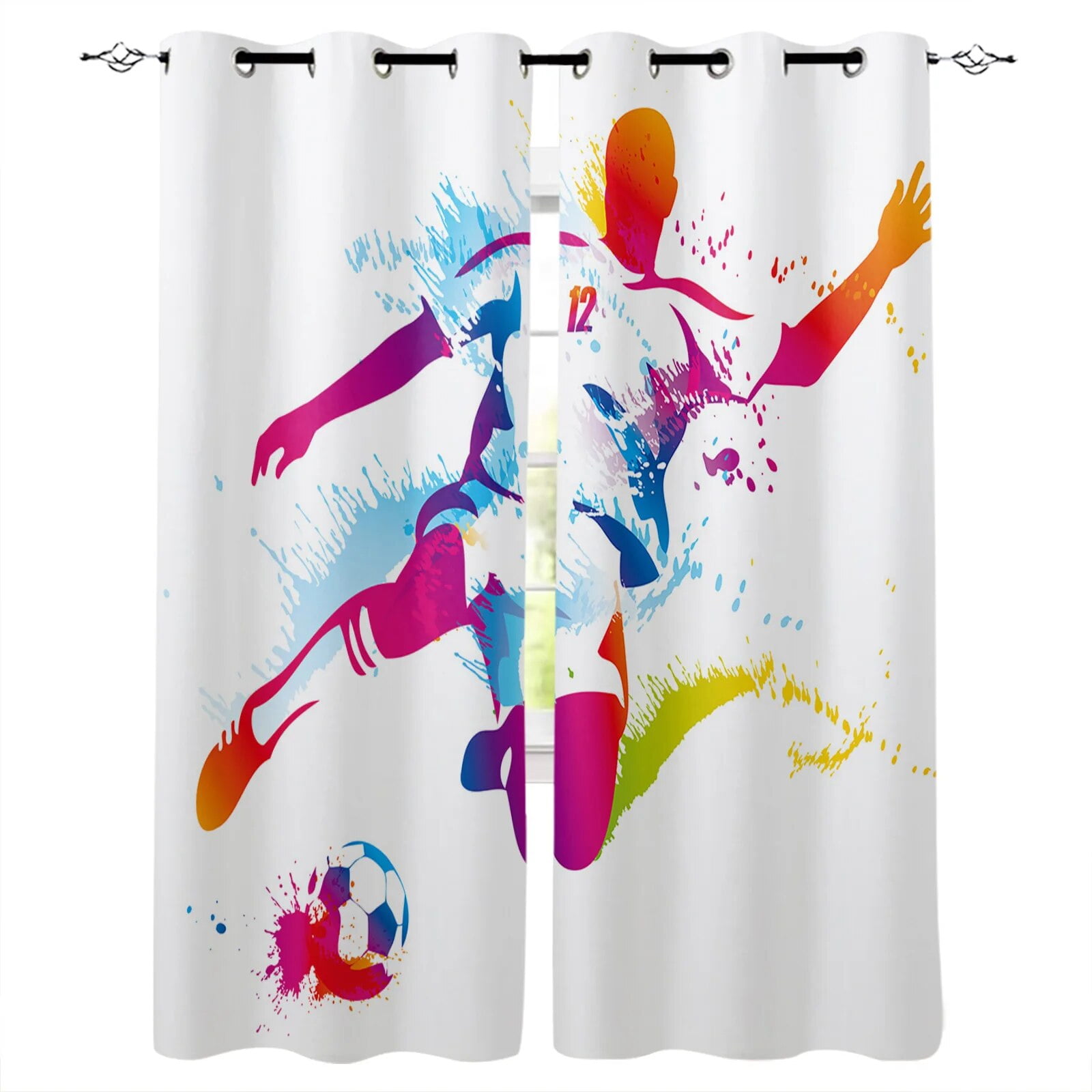 Flying Soccer Balls Sports Star Curtains for Bedroom Window Curtain ...