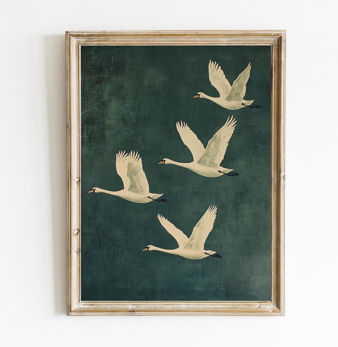 Flying Swans Japandi Style Print Poster Elegant Green Wall Decor Poster ...
