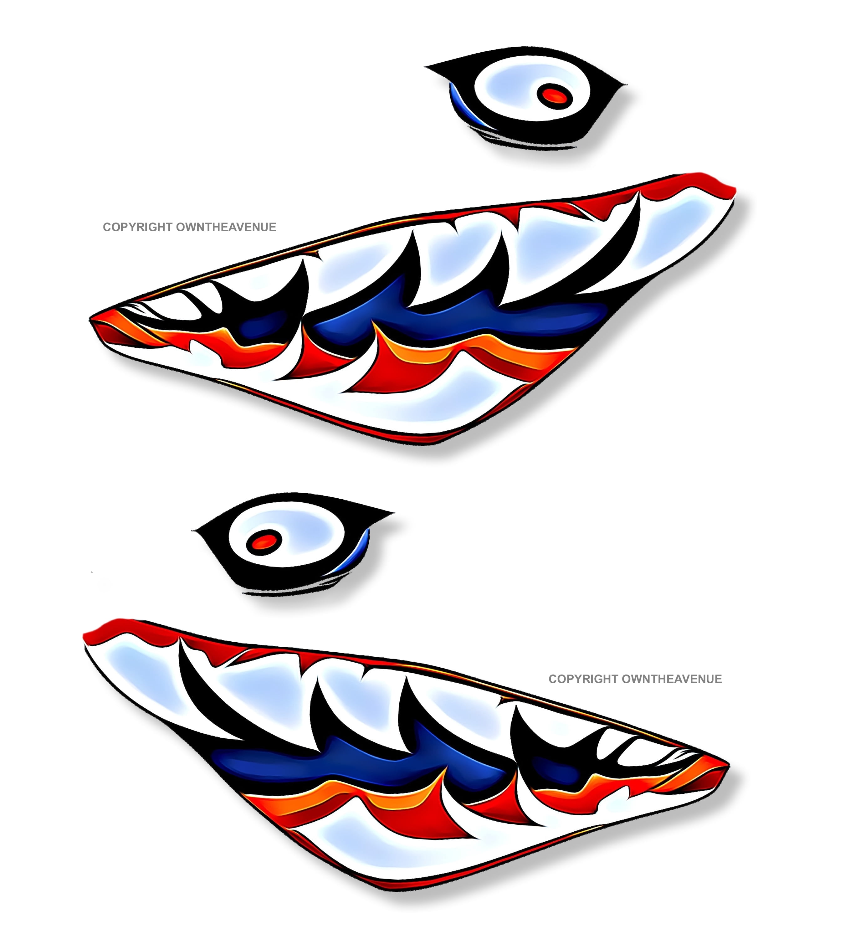 Flying Tigers Shark Teeth Hot Rod Detailed Art Vinyl Decal Stickers 10 ...