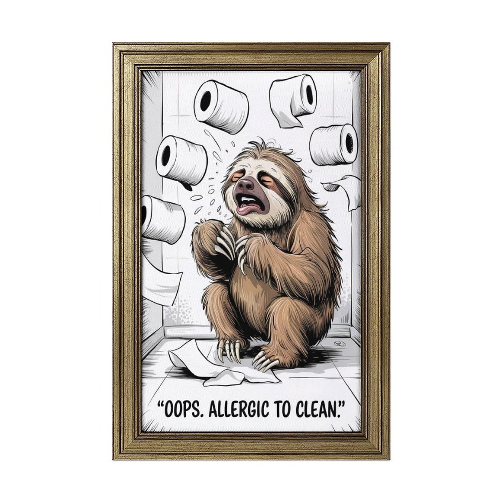 Flying Toilet Paper Sloth Funny Bathroom Poster With Comic Layout ...