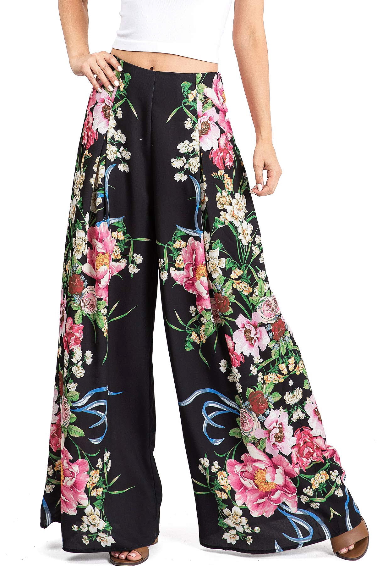 Flying Tomato Women's Juniors High Waist Wide Leg Tropical Print Pants ...