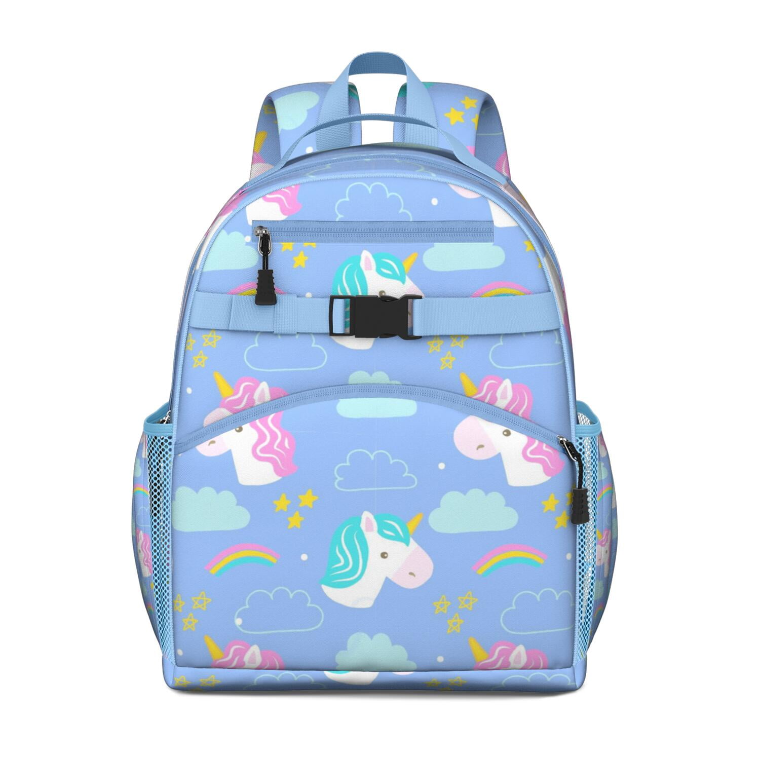 Flying Unicorn Rainbow Students Backpack Cute Cartoon Pattern with Watercolor Galaxy Stars and ...