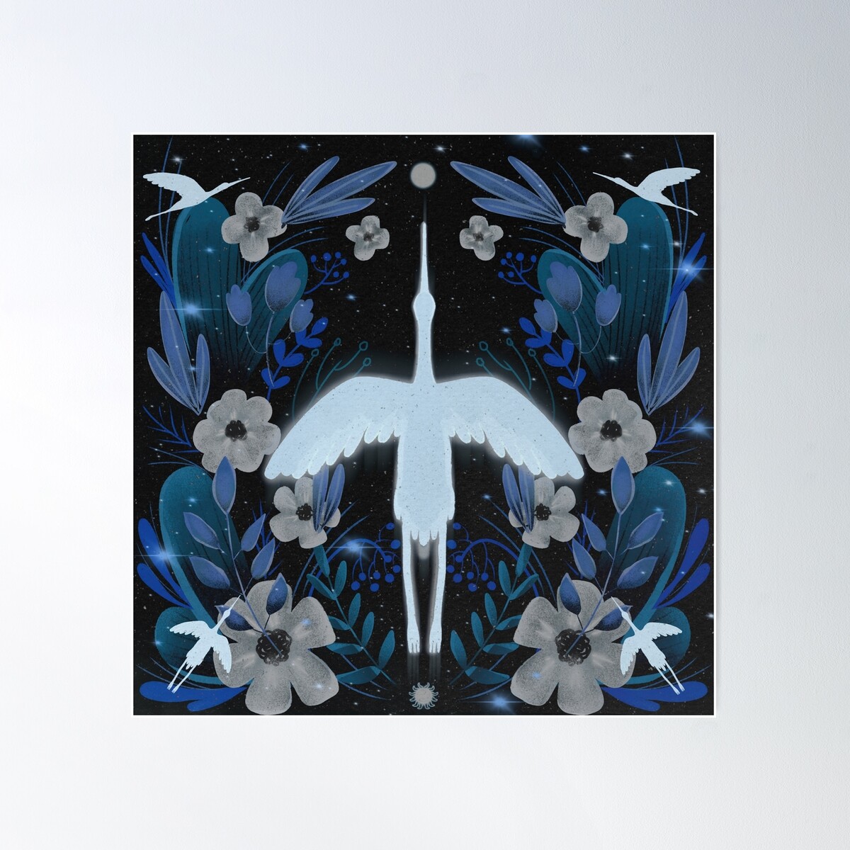 Flying White Blue Shining Stork Bird On The Dark Background With Grey ...
