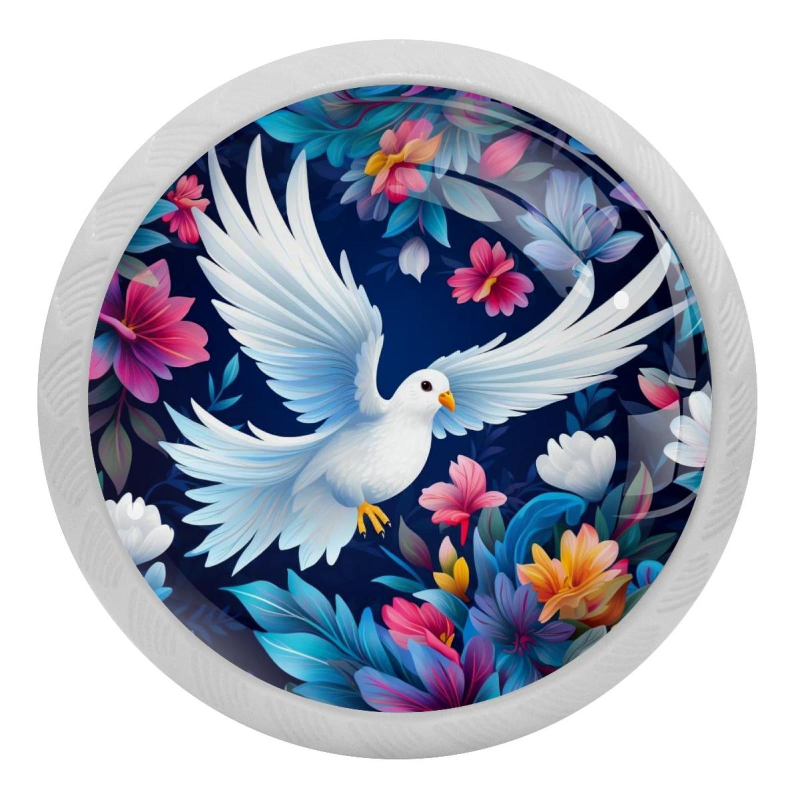 Flying White Pigeon and Flowers Glow in The Dark Crystal Glass Cabinet ...