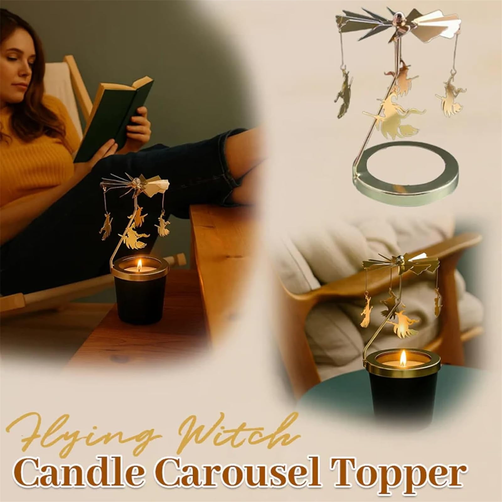 Flying Witch Candle Topper Hover Halloween Gothic Rotating Candle ...