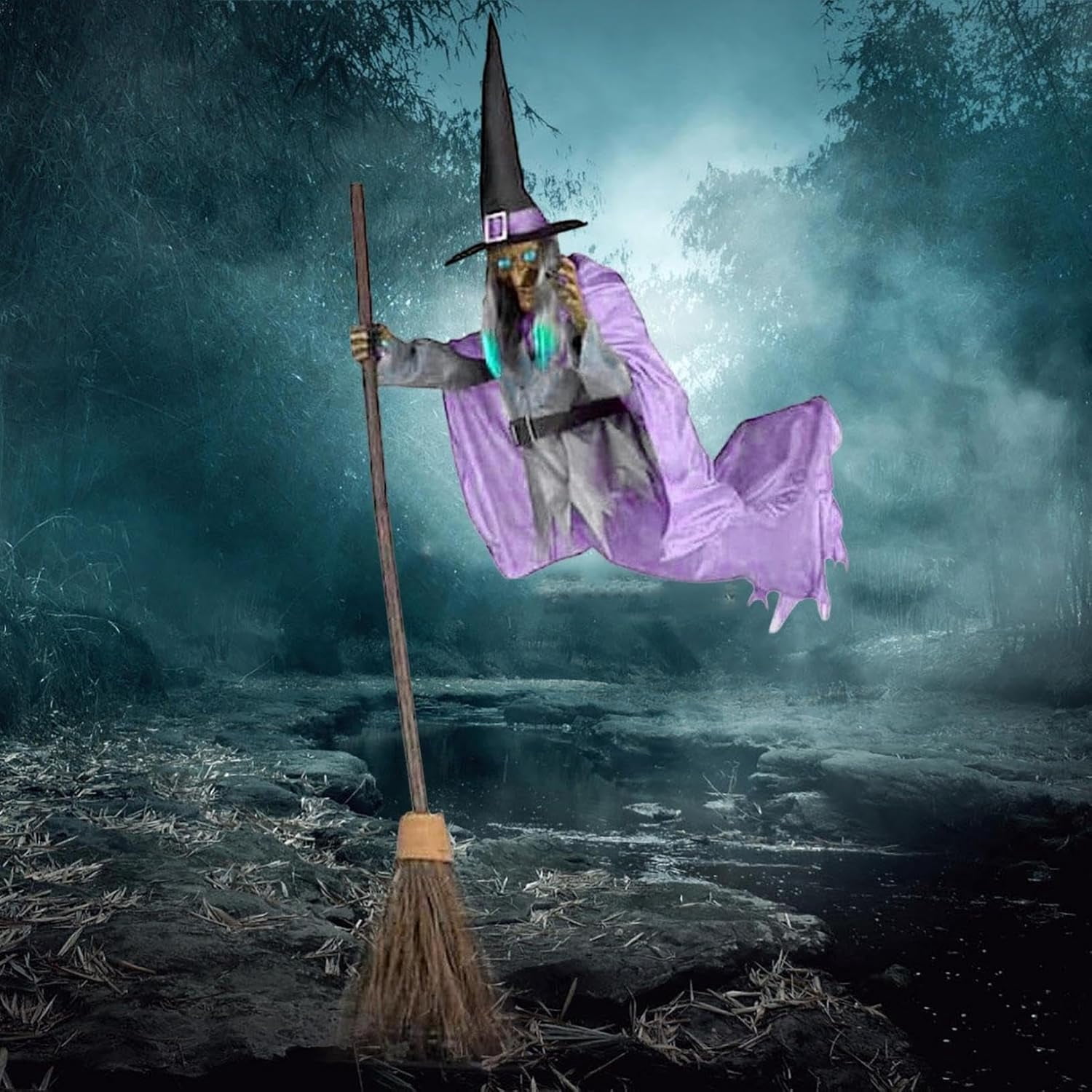 Flying Witch Halloween Decor 6 Ft,Flying Witch On Broom,Animated ...
