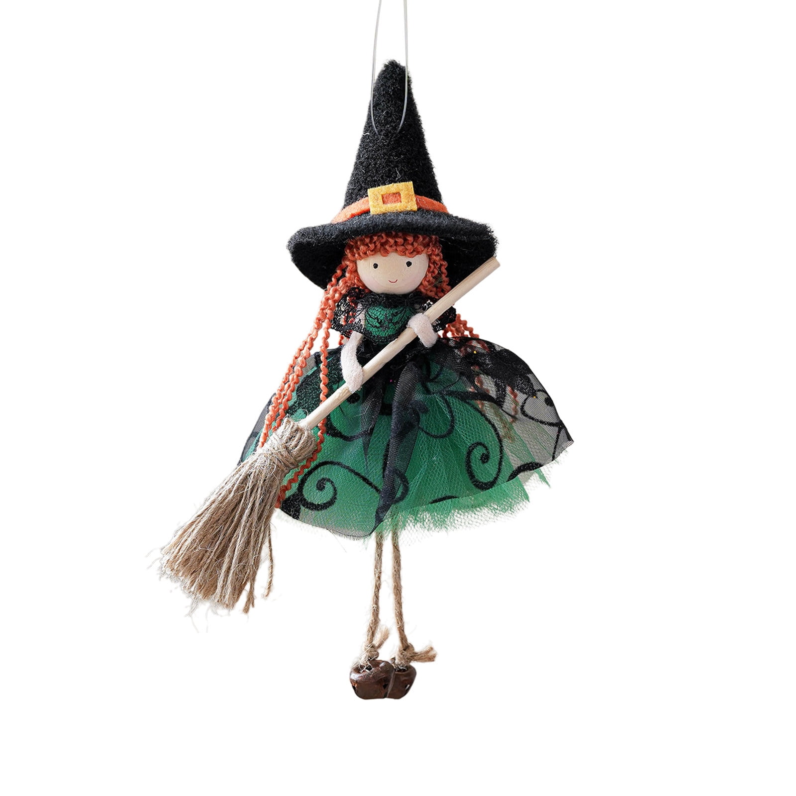 Flying Witch Halloween Decor - Hanging Witch on Broomstick with Gauze ...