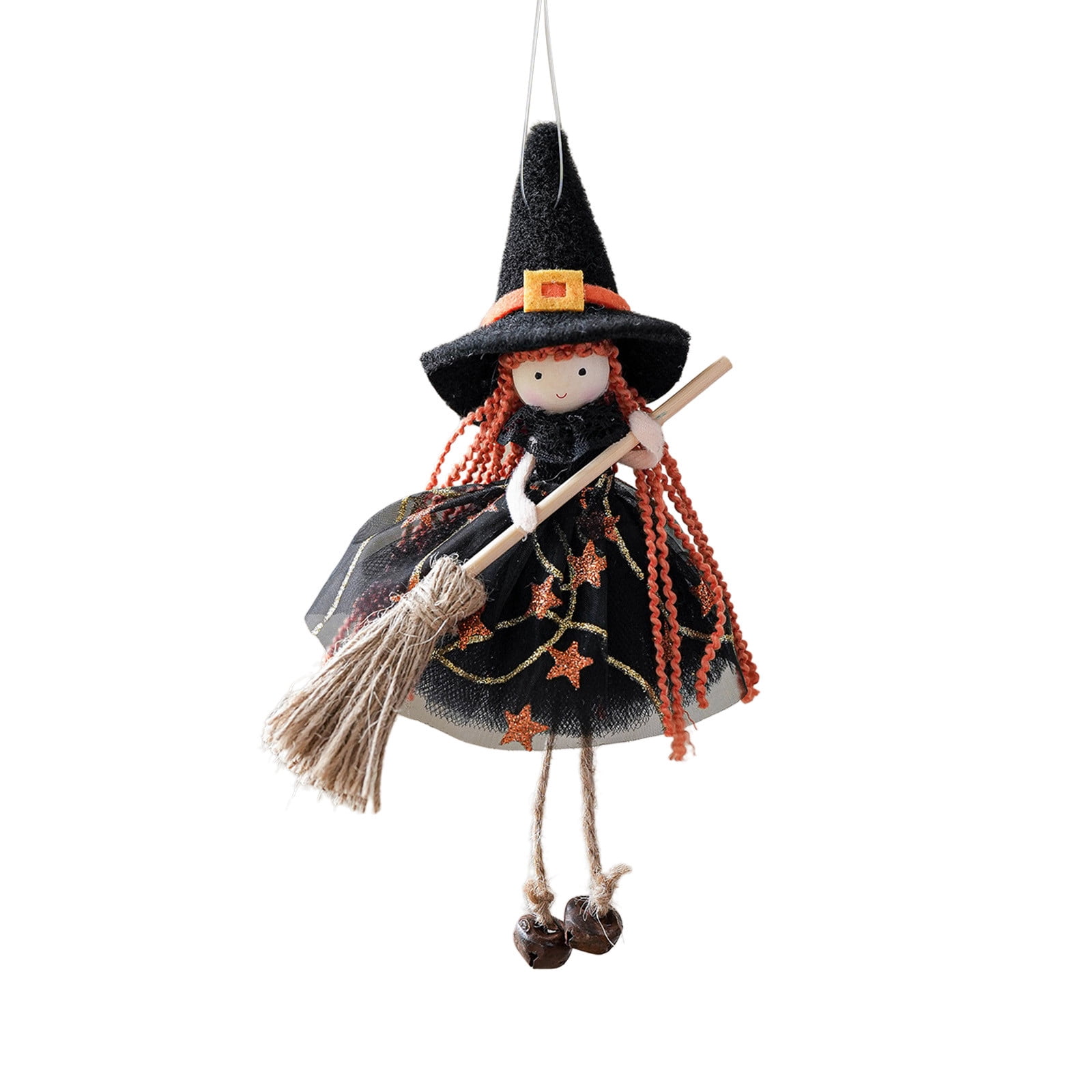 Flying Witch Halloween Decor - Hanging Witch on Broomstick with Gauze ...