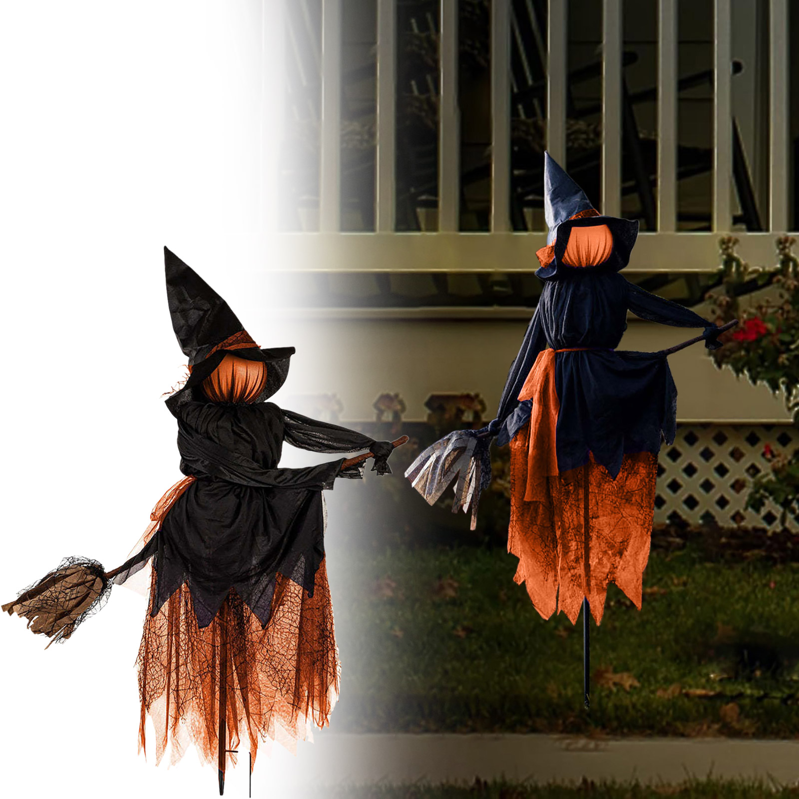 Flying Witch onBroom Halloween AnimatronicsHovering Decor with Scary ...