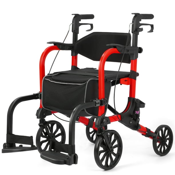 FlyingJoy 2 in 1 Rollator Walker, 10" Front Wheels Foldable Lightweight Walkers with Wheels and ...