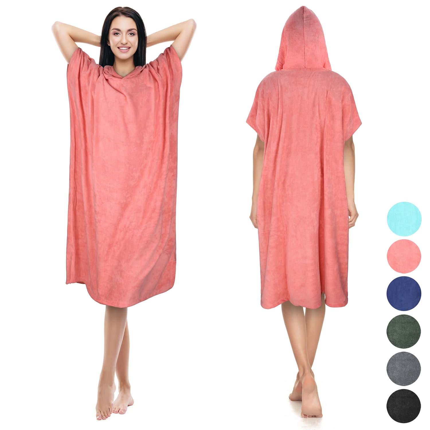 Flyingstar Hooded Towel Robe for Women, Microfiber, Pink, 42.5 x 35 ...