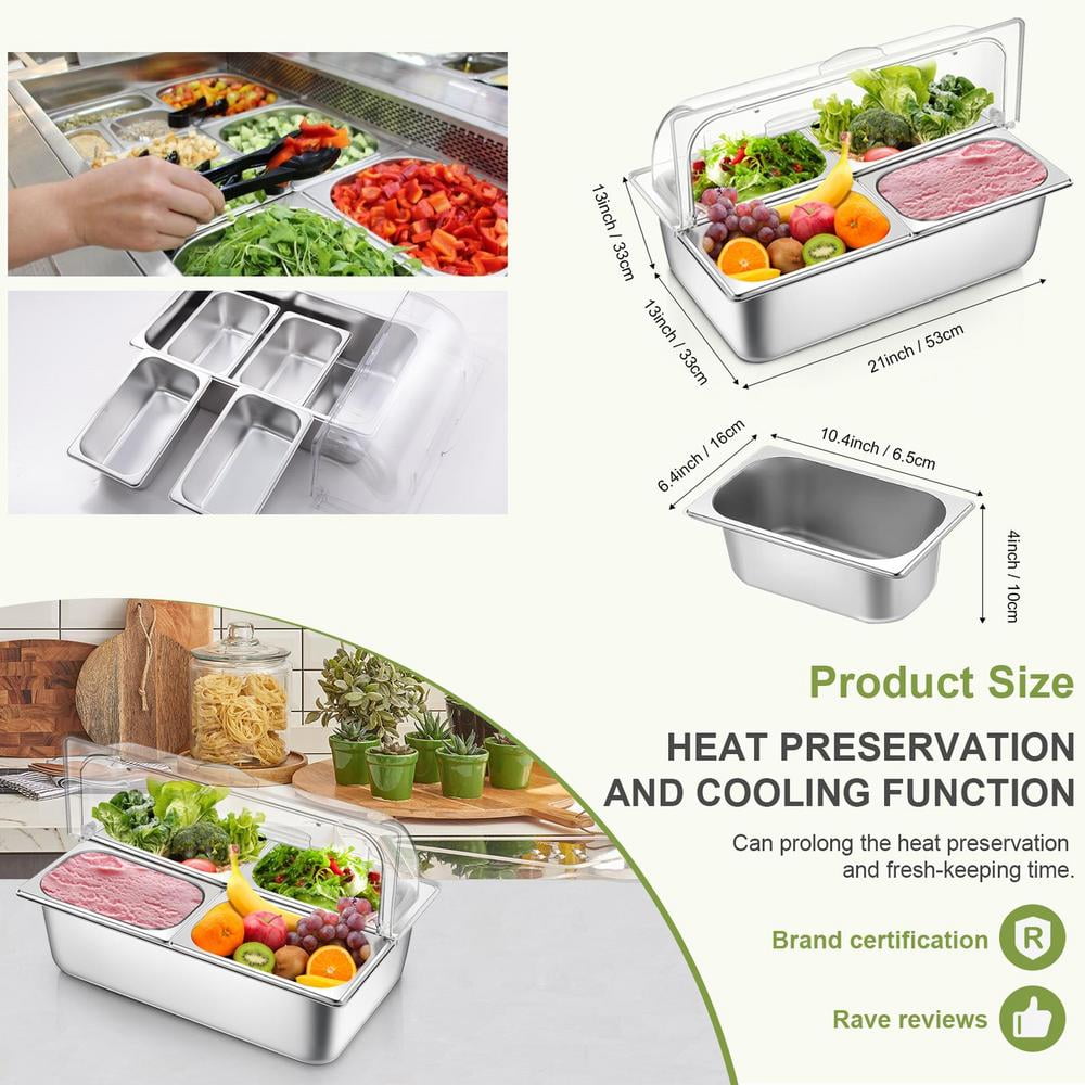 Flylapdo Chilled Condiment Server with Lid 4 Pan Countertop Bar ...