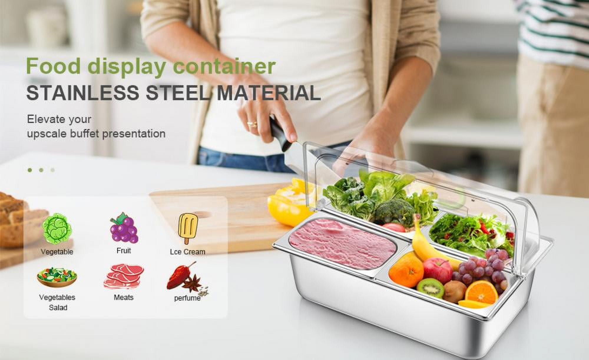 Flylapdo Chilled Condiment Server with Lid Ice Chilled Container 4 Pan ...