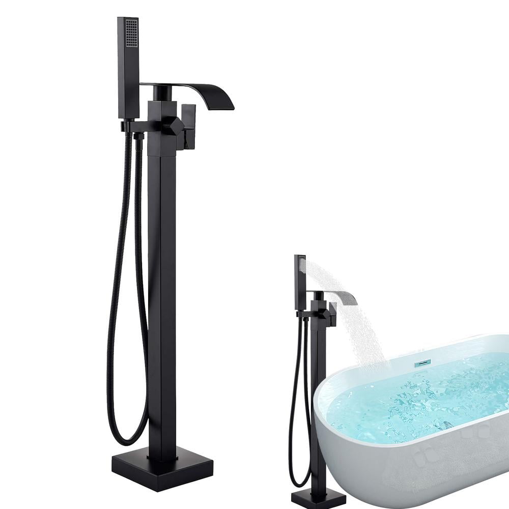 Flylapdo Floor Mounted Tub Faucet Matte Black Shower Head and Handle ...