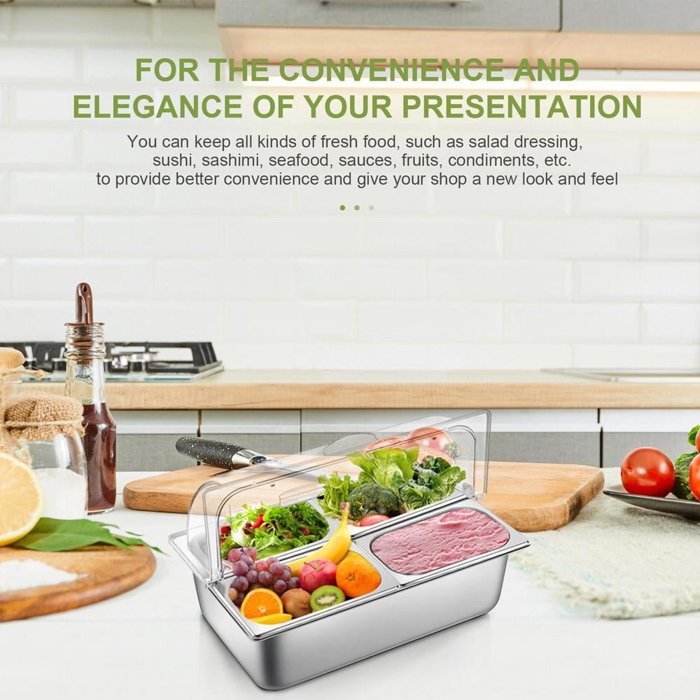 Flylapdo Ice Chilled Party Platter 4 Pan Countertop Ice Food Serving ...