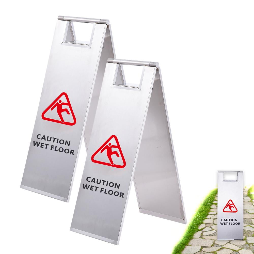 Flylapdo Stainless Steel Wet Floor Sign 2Pcs Double-Sided Bilingual ...