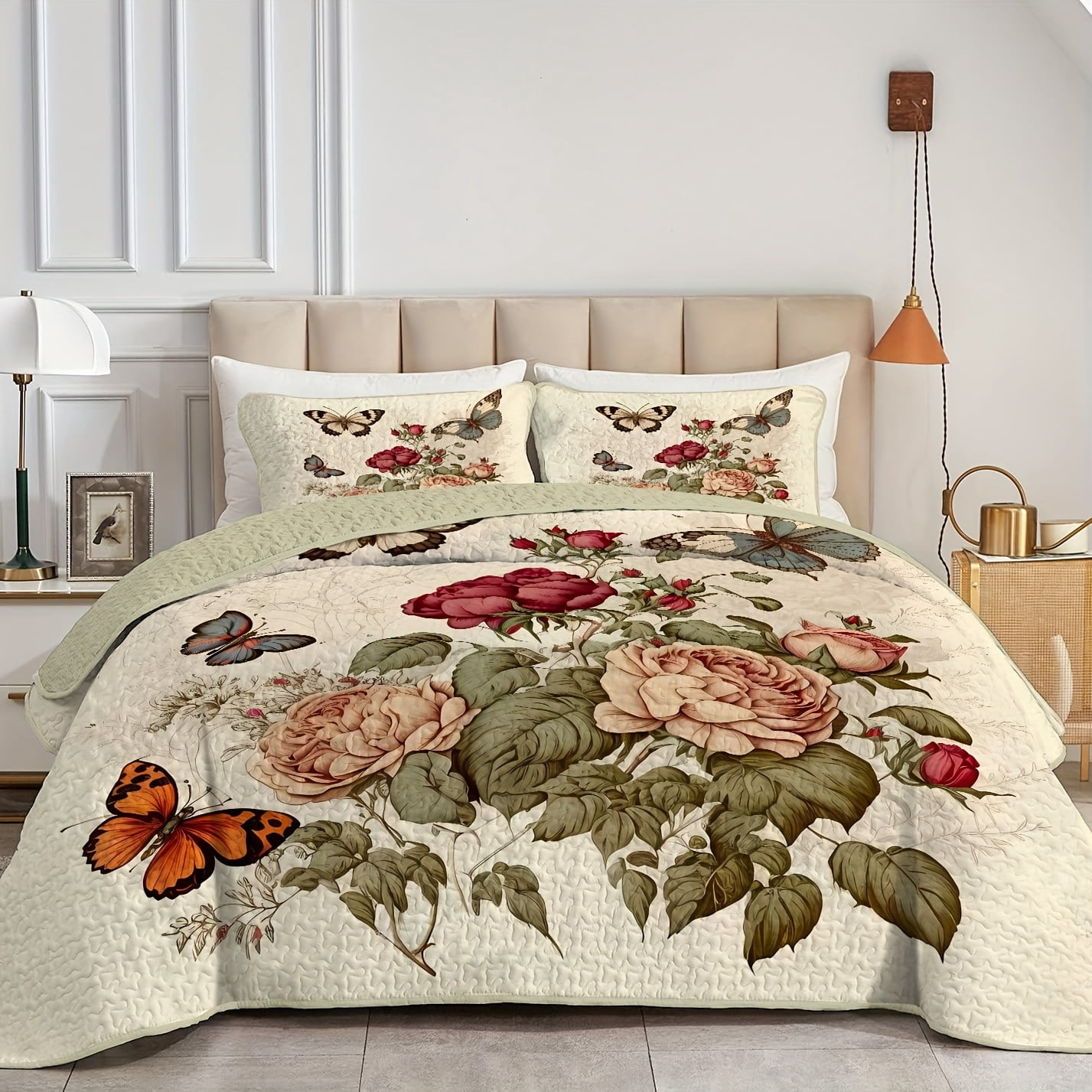 Flymme Bedspreads for King Size Bed,3-Piece Vintage Floral Quilt Set ...