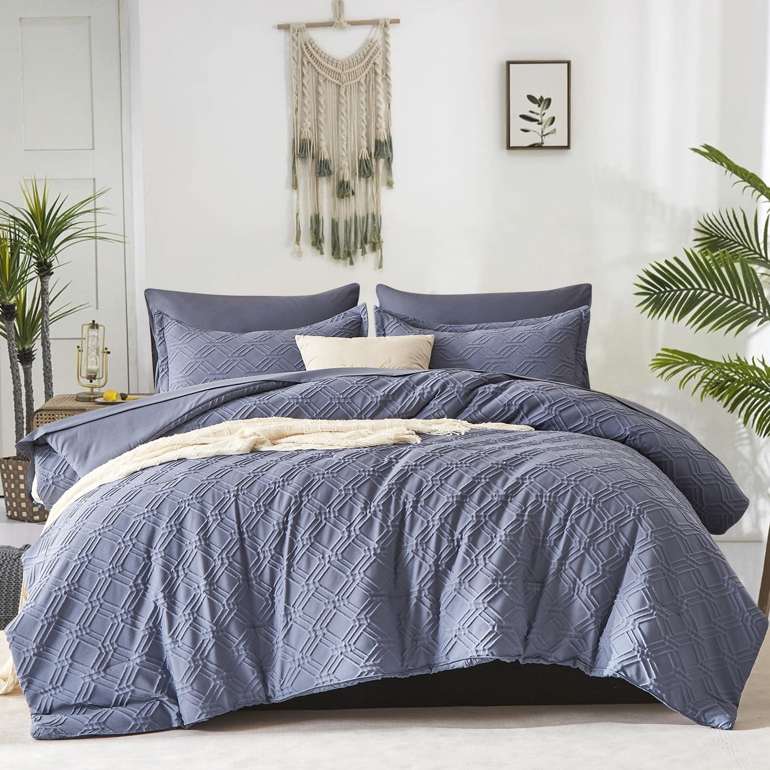 Flymme Blue King Size Comforter Set ,7 Pieces Bed in a Bag King Bed ...