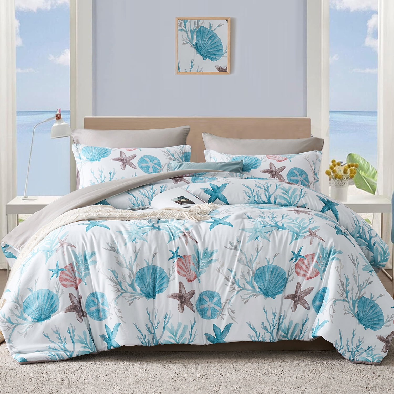 Flymme Coastal Bedding Comforter Set Twin Bed in a Bag Blue 5 Pieces ...