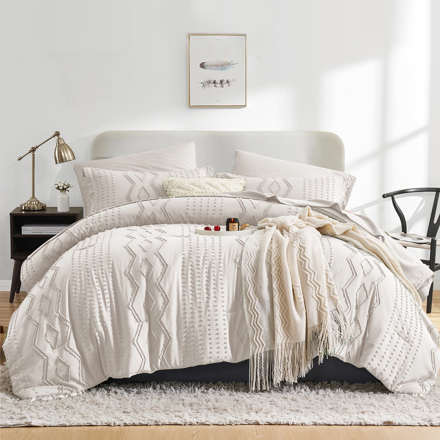 Flymme Cream White Comforter Set Twin Size,5 Pieces Bed in a Bag Shabby ...