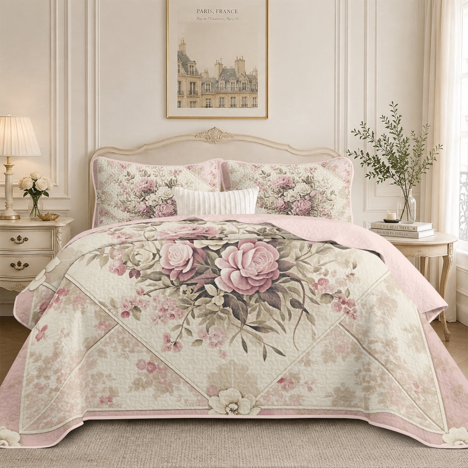 Flymme Floral Bedspread for Queen Size Bed,3-Piece Lightweigh Vintage ...