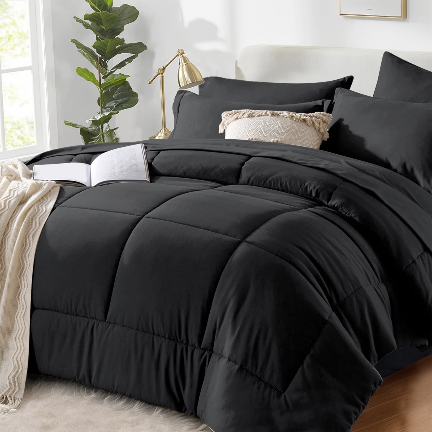 Flymme Full Size Comforter Set Black 7 Pieces Bed in a Bag Full Bedding ...