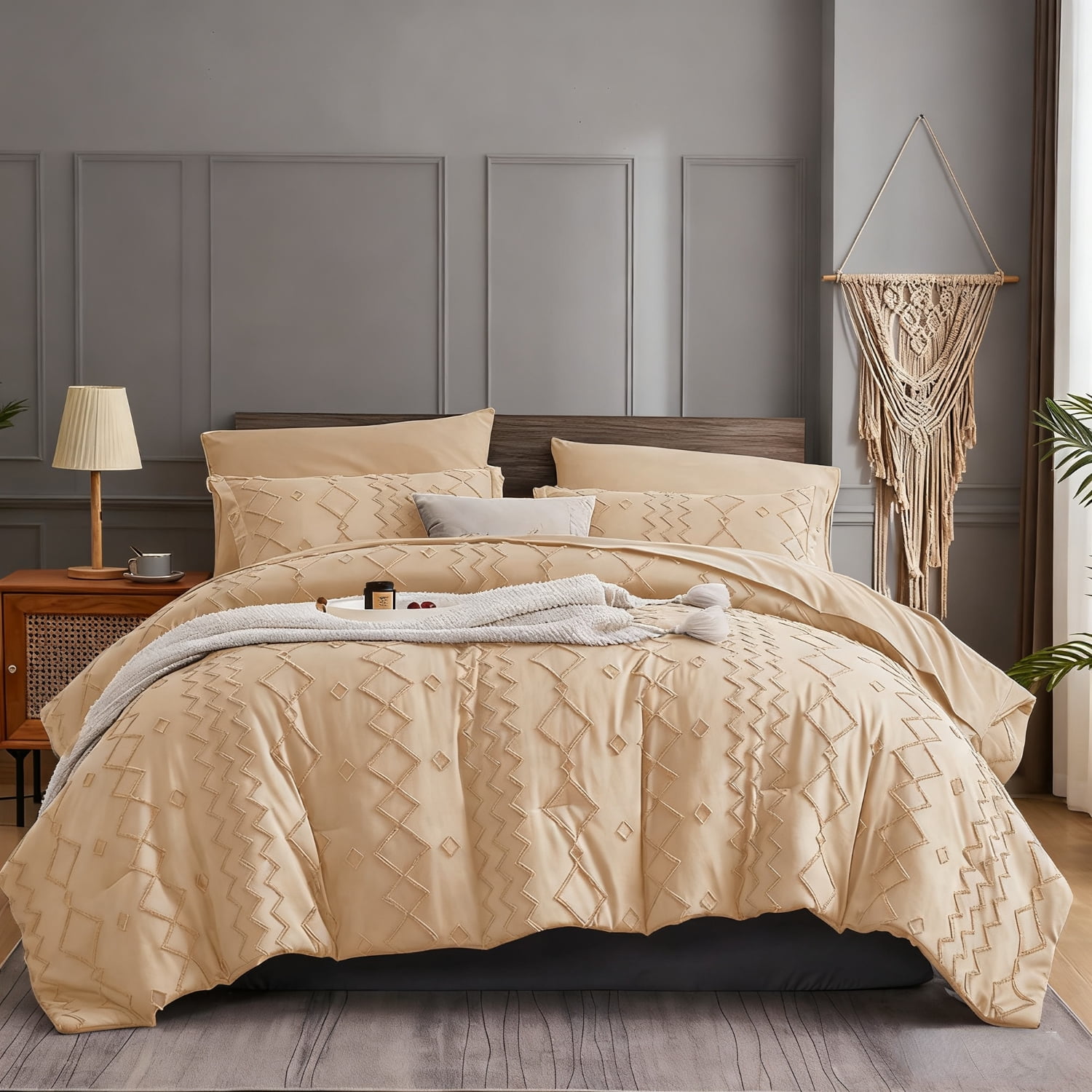 Flymme Khaki Comforter Set Queen Size 7 Piece Bed in a Bag,Shabby Chic ...