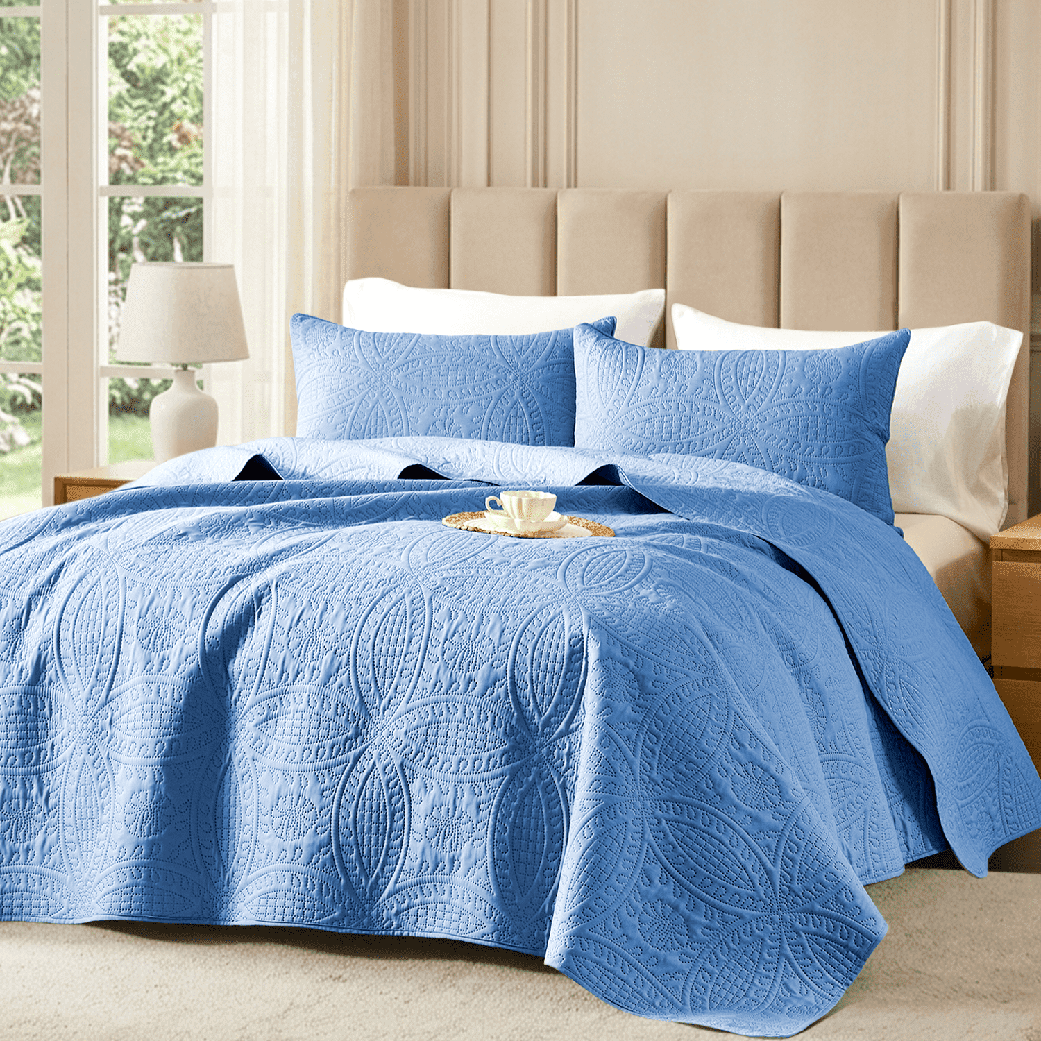 Flymme King/Cal King Quilt Bedding Sets,Soft Lightweight Blue Bedspread ...