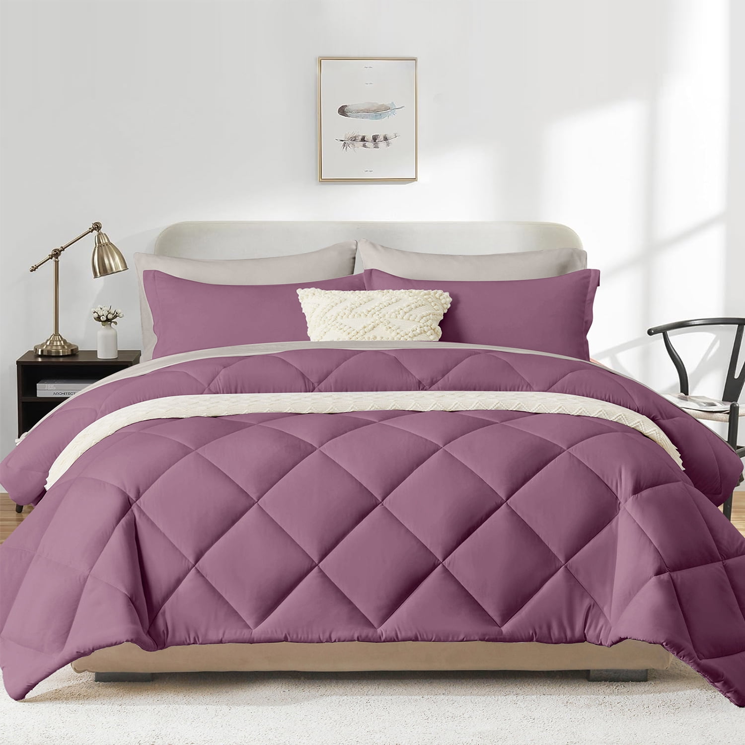 Flymme King Size Comforter Sets Purple ,7 Pieces Bed in a Bag King ...