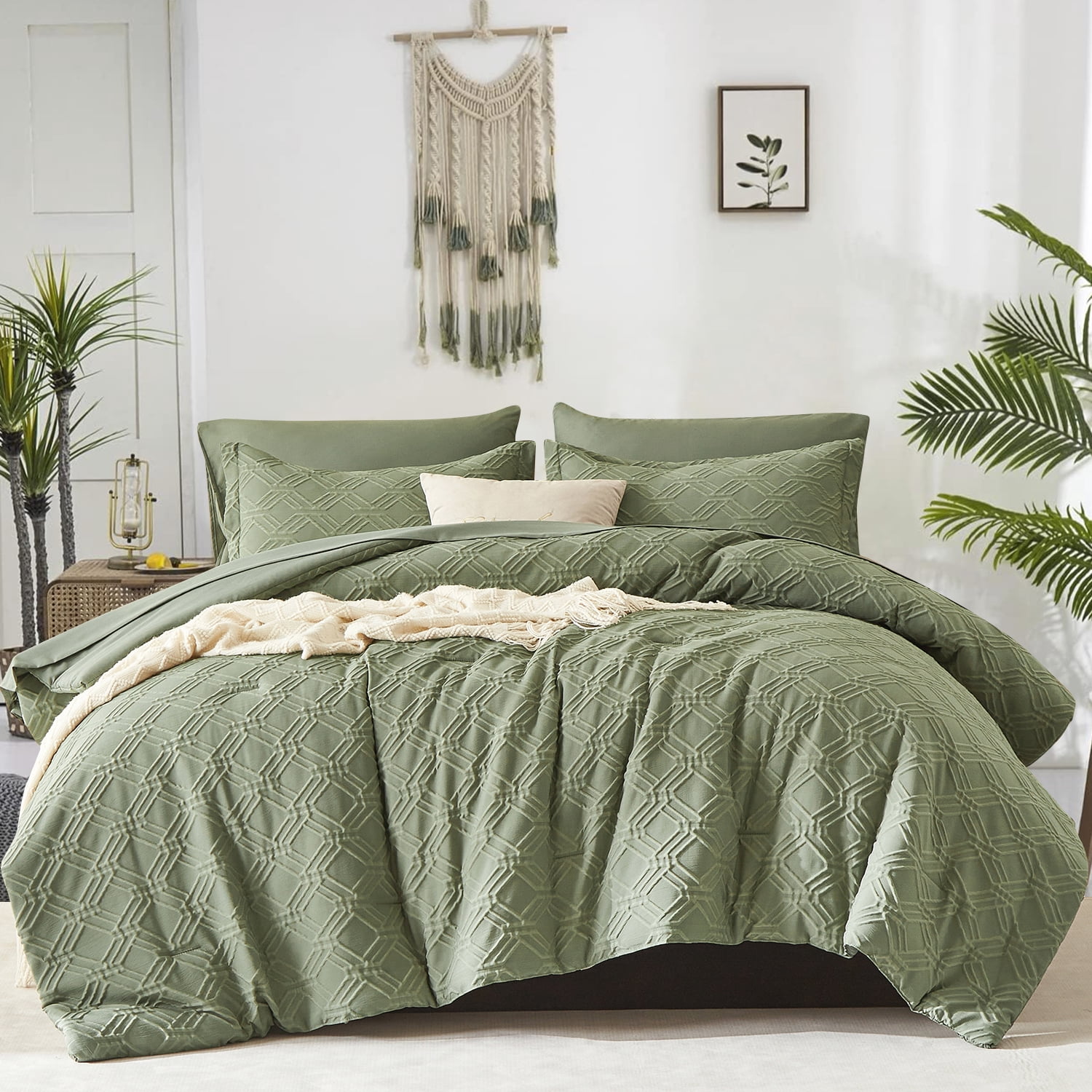 Flymme Queen Comforter Set with Sheets,7 Pieces Green Bed in a Bag ...