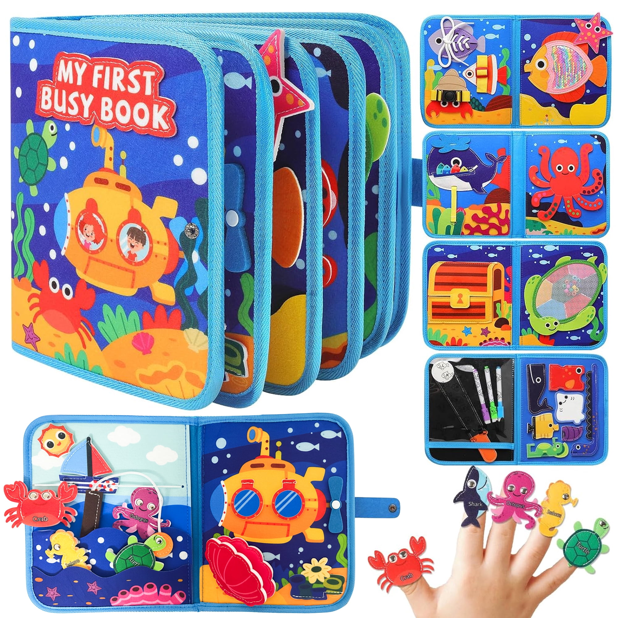 Flynow Busy Board Montessori Toy Ocean Busy Book for Toddler 1-3 ...