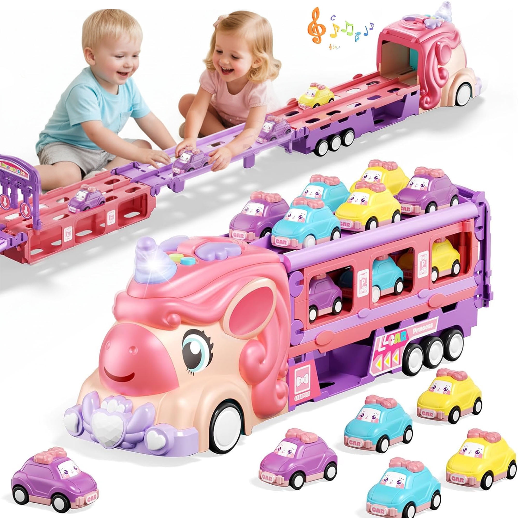Flynow Unicorn Car Toys for Girls 3-8, Light Sound, Foldable 2-Player ...